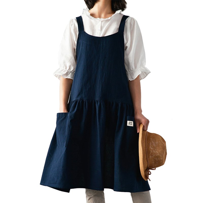 Cotton Cross-back Pleated Apron With Two Pockets - aprondiary.com